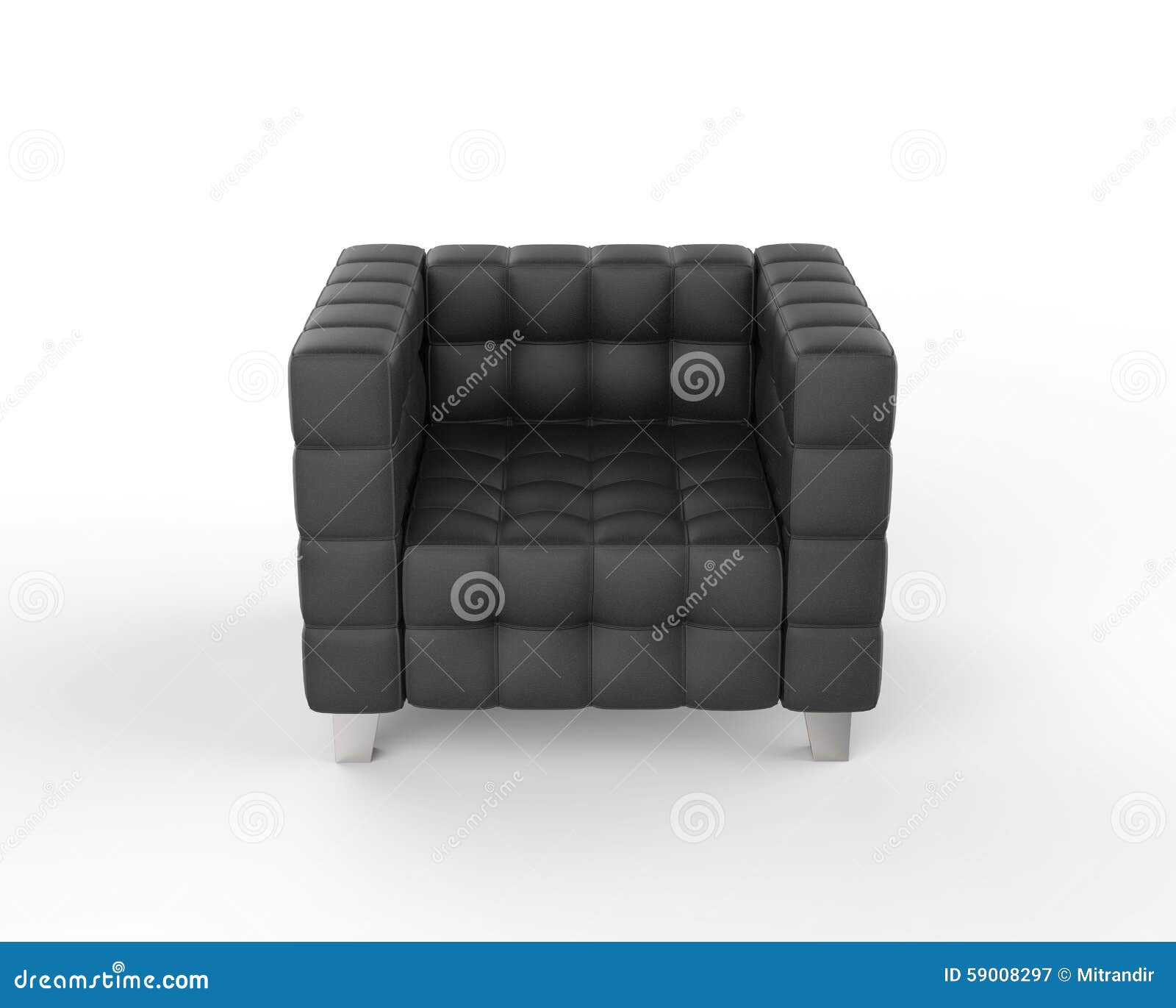 Black Leather Armchair on White Background, Front View. Stock ...