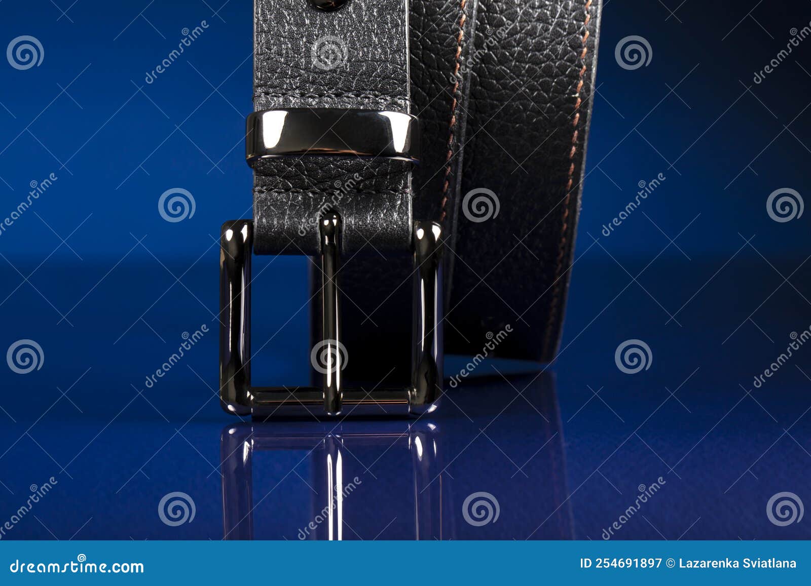 Black Leather Belt on a Dark Blue Stock Image - Image of clothing ...