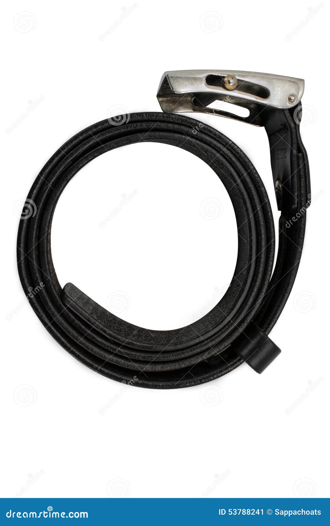 Black Leather Belt Top View on White Background Stock Image - Image of ...