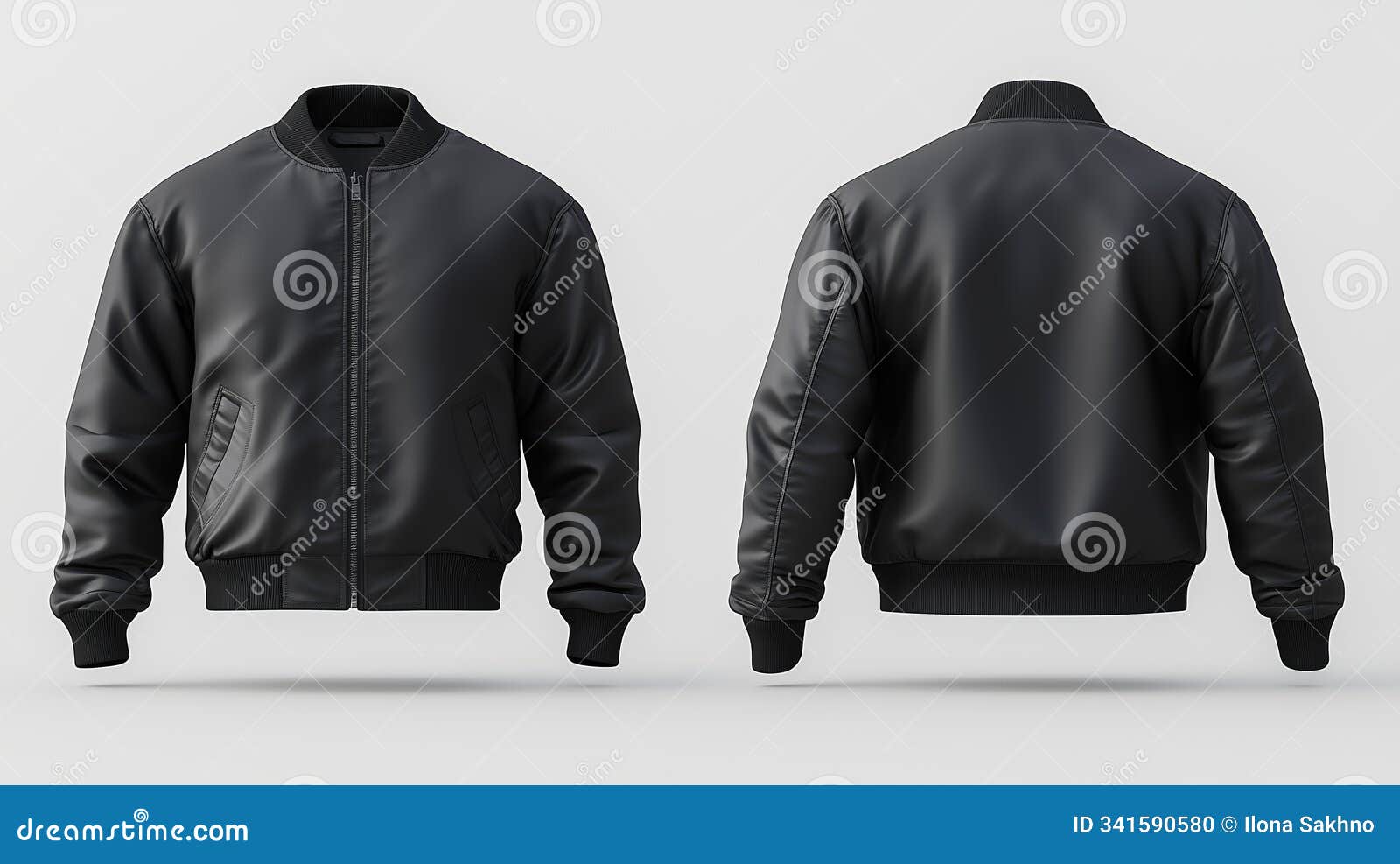 Black Leather Bomber Jacket Front and Back View Stock Illustration ...