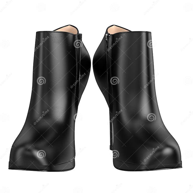 Black Leather Boots, Front View Stock Illustration - Illustration of ...