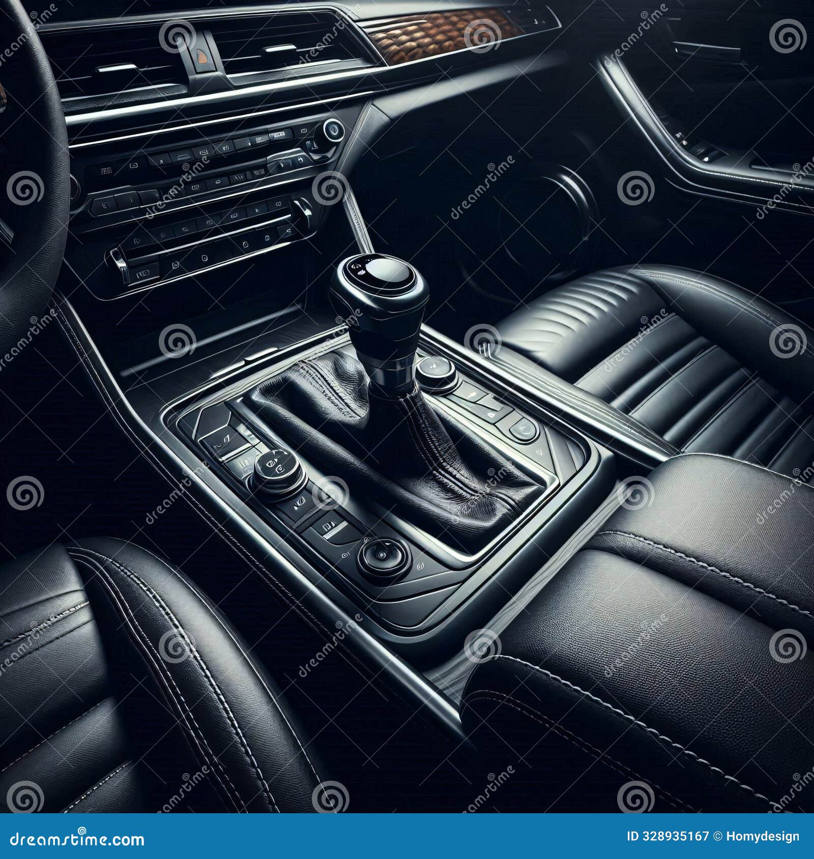 Black Leather Car Interior with Gear Shift and Controls Stock ...
