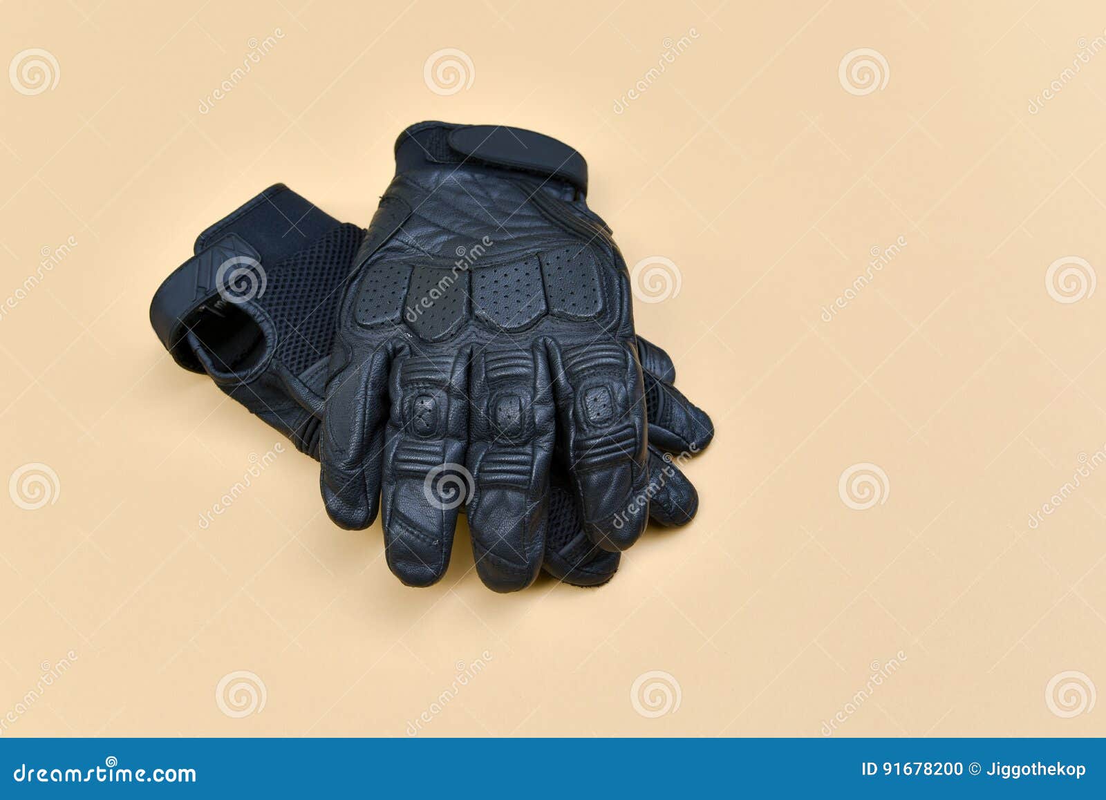 Black Leather Gloves for Riding a Motorcycle or Bicycle Stock Photo ...