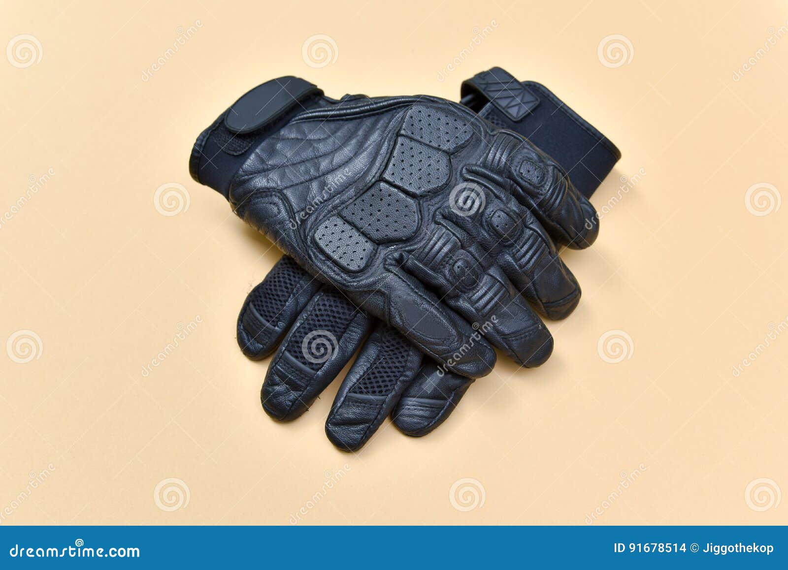 Black Leather Gloves for Riding a Motorcycle or Bicycle Stock Photo ...