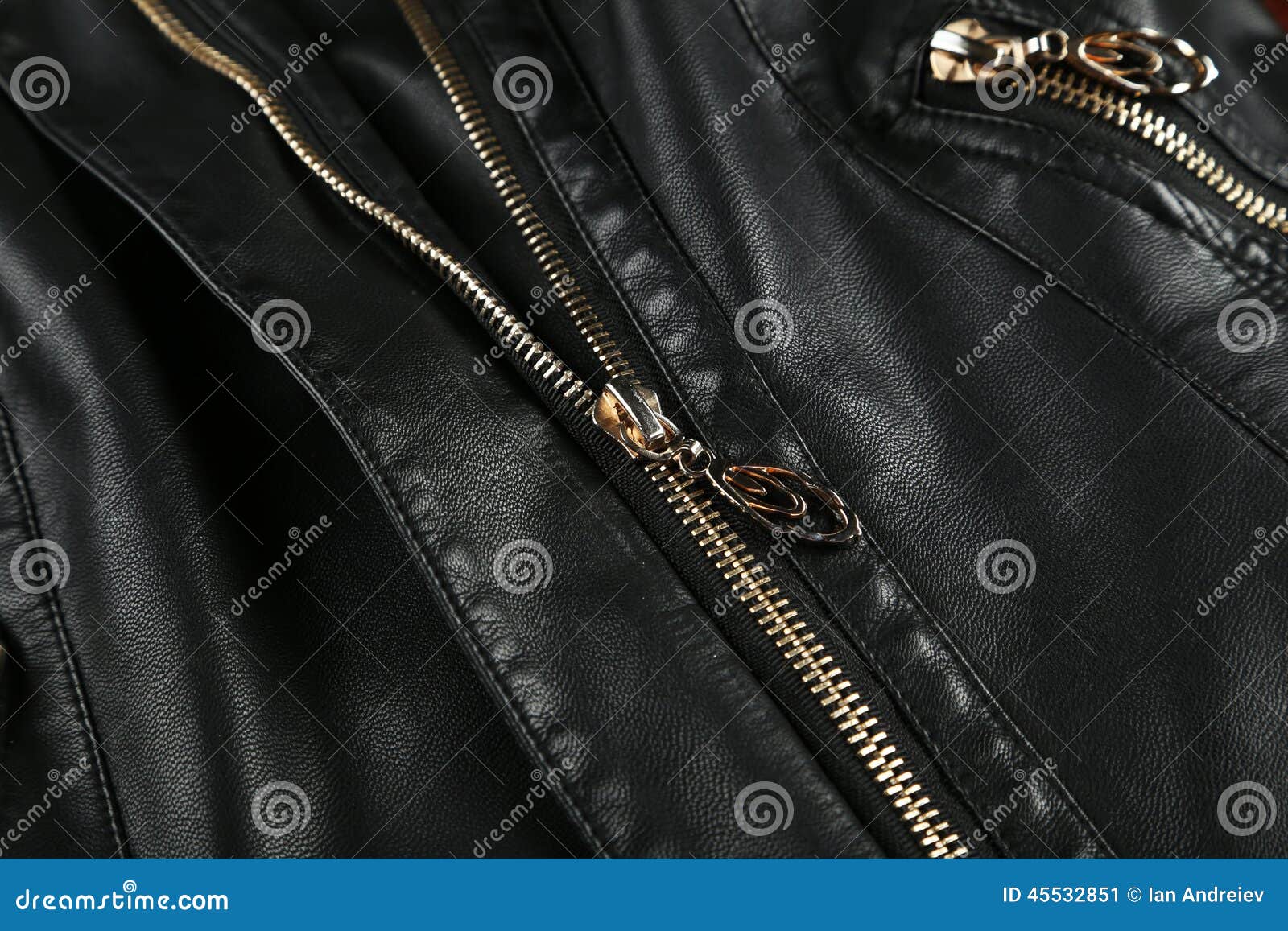 A Black Leather Jacket Background. Stock Image - Image of zipper, macro ...