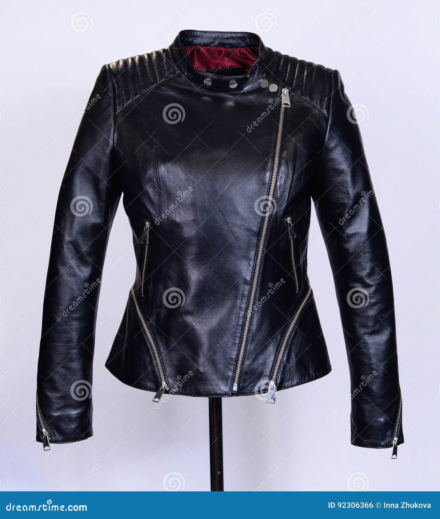 Black Leather Jacket on Grey Background. Collection of Spring 2017 ...