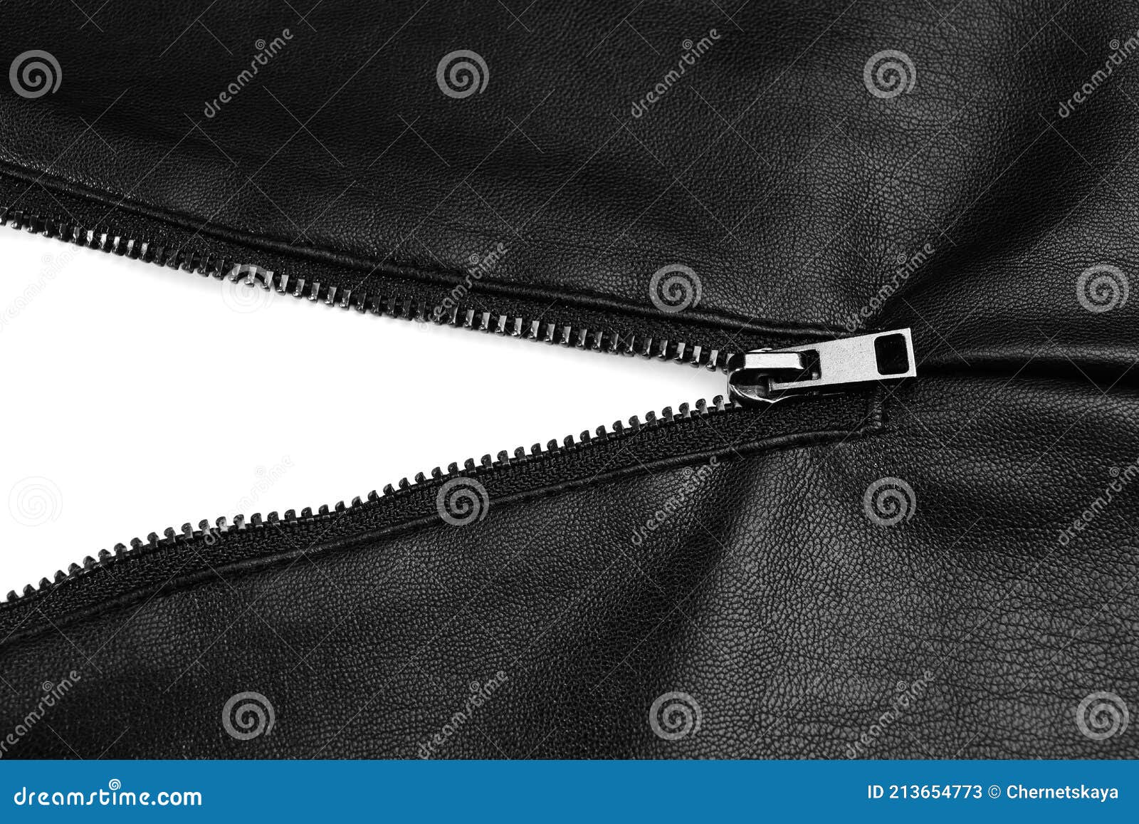 Black Leather Jacket with Zipper on White Background, Top View Stock ...