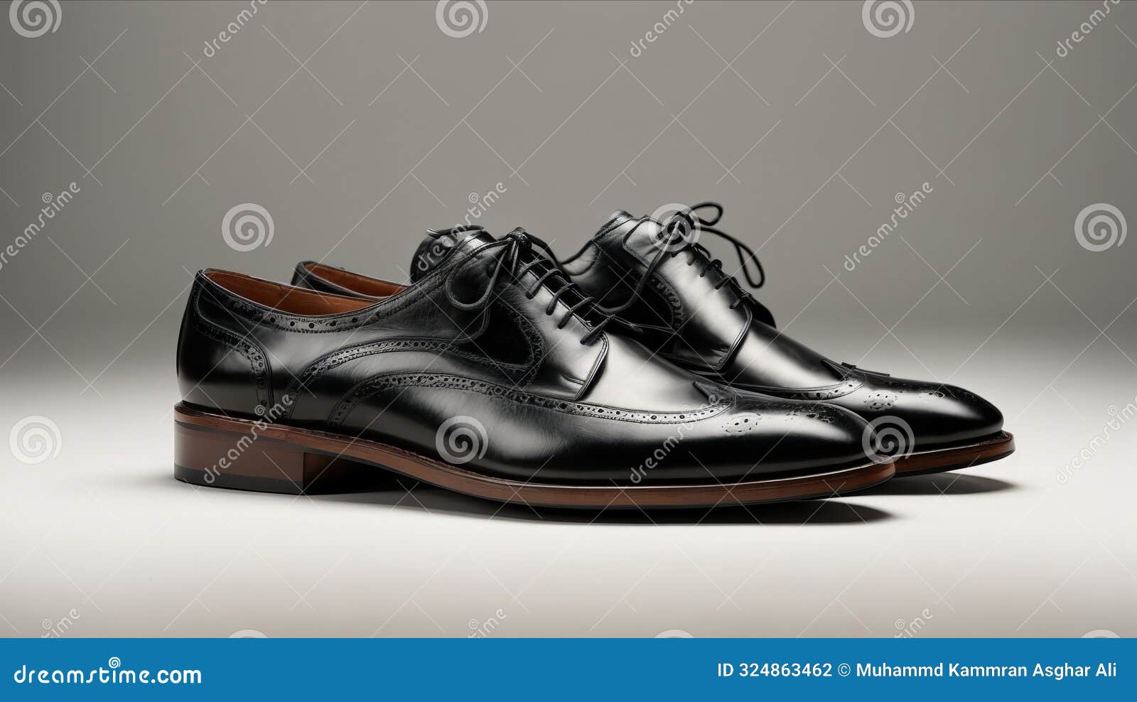 Black Leather Man S Shoes Isolated on White Background. 3d Rendering ...