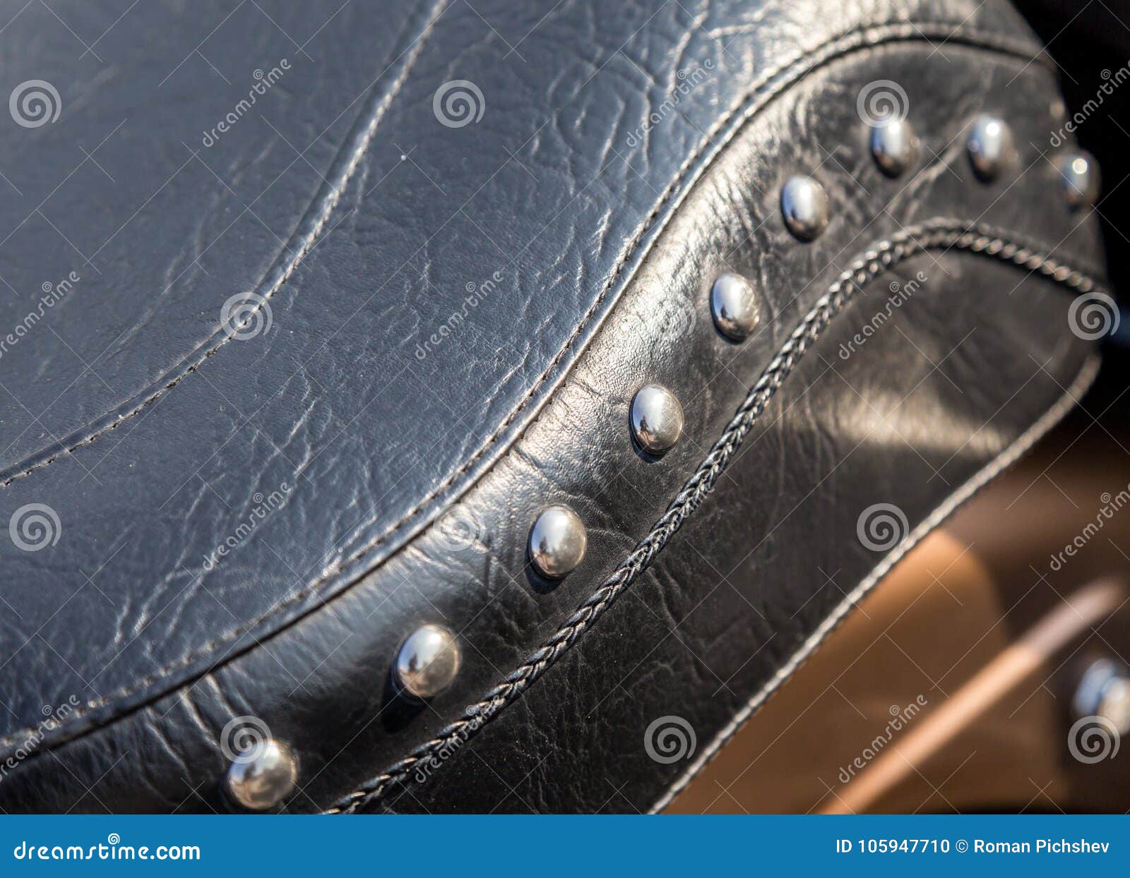 Black Leather Motorcycle Saddle with Rivets Stock Photo - Image of ...
