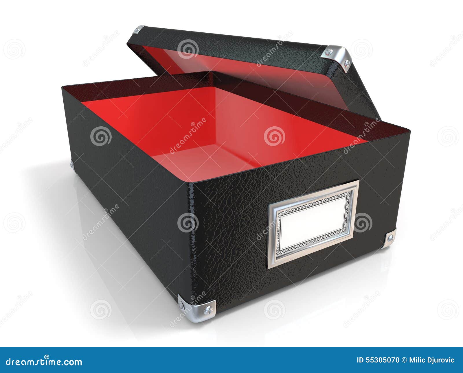 Black Leather Opened Box, With Chrome Corners, Red Interior And Blank ...