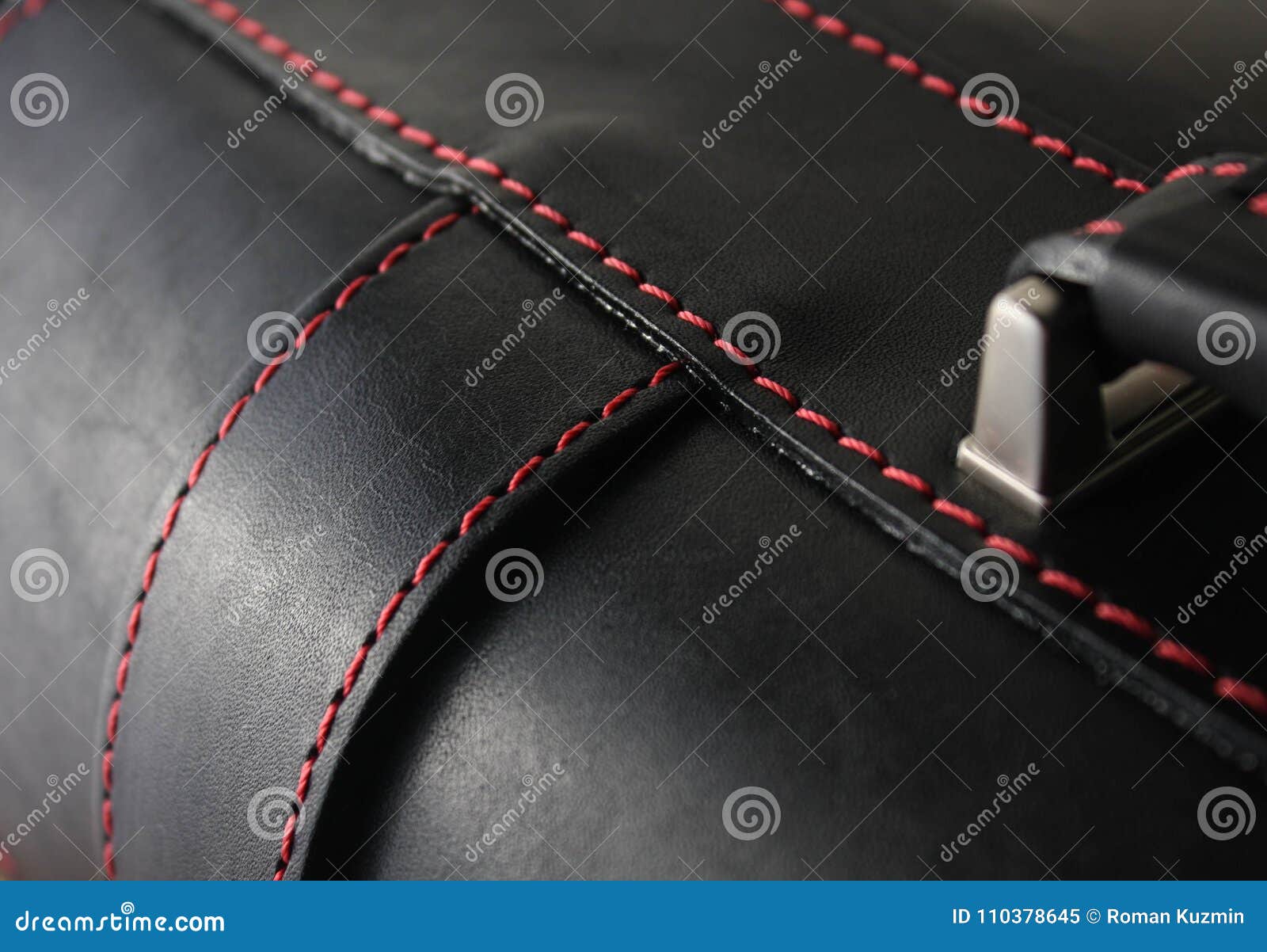 Black Leather Stitched with Red Thread Stock Image - Image of clothing ...