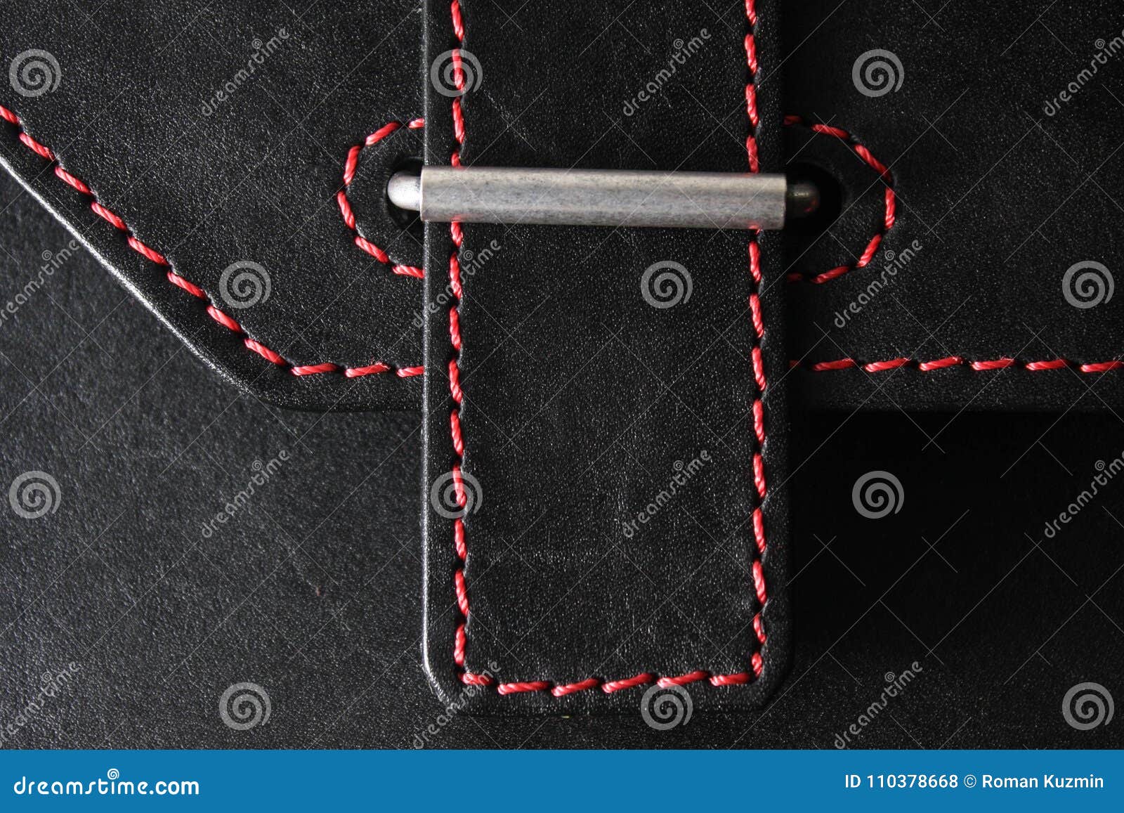Black Leather Stitched with Red Thread Stock Photo - Image of ...