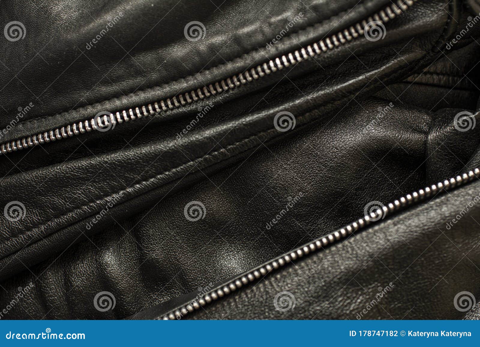 Black Leather Texture with and Metallic Zipper for Clothing Stock Photo ...