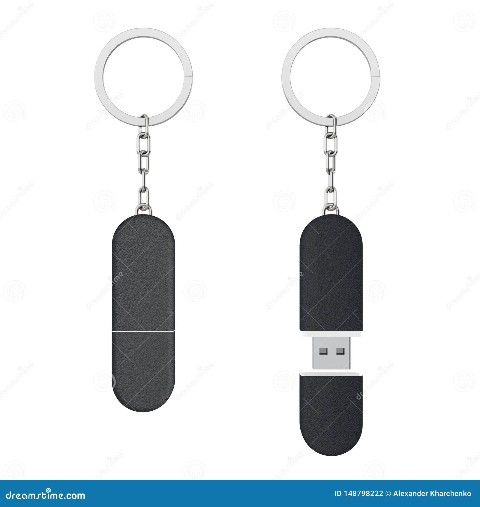 Black Leather USB Flash Memory Drive Key Chain Mockup. 3d Rendering ...