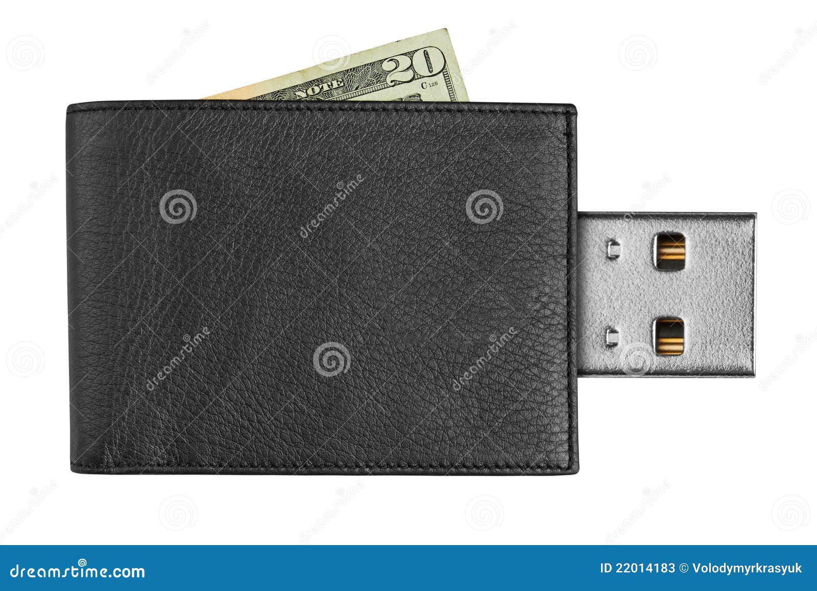 Black Leather Wallet with USB Connector Stock Image - Image of finance ...