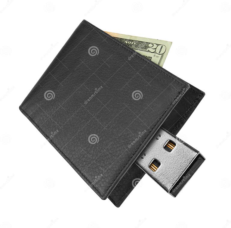 Black Leather Wallet with USB Connector Stock Photo - Image of ...