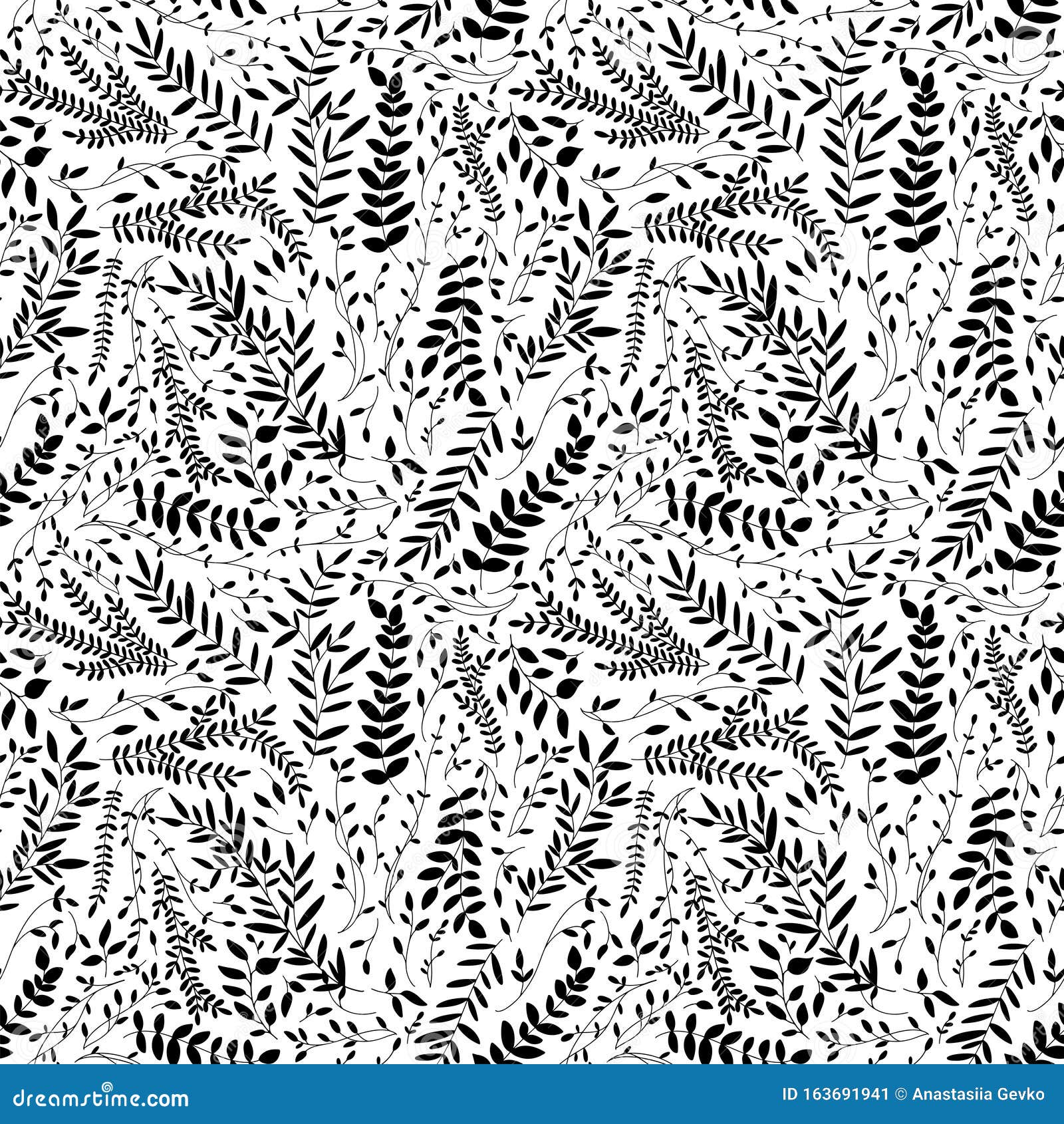 Black Leaves and Branches Seamless Pattern. Botanical Silhouettes Stock ...