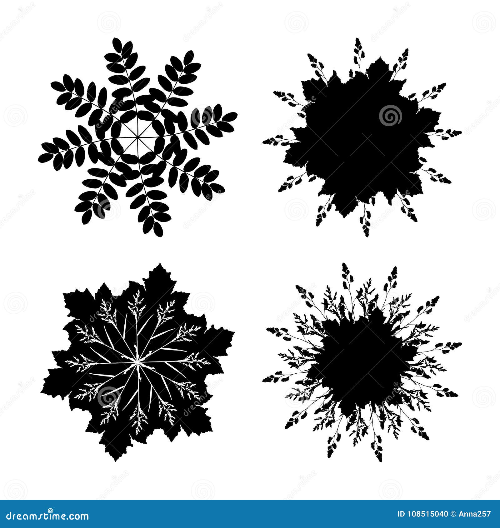 Black Leaves Round Decorative Elements Stock Vector - Illustration of ...