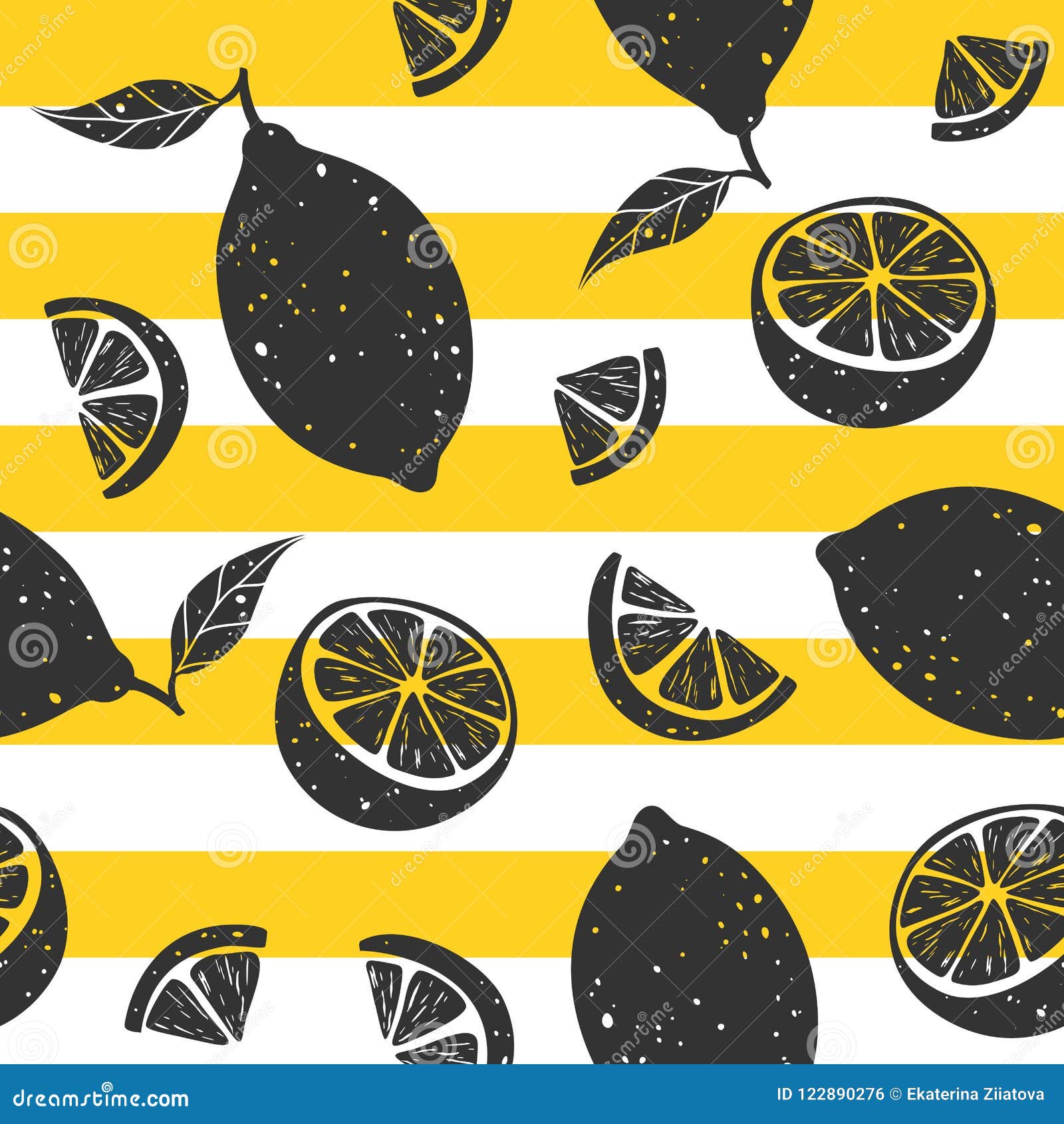 Black Lemon Seamless Pattern on Yellow and White Stripes. Vector Illustration. Stock Vector ...
