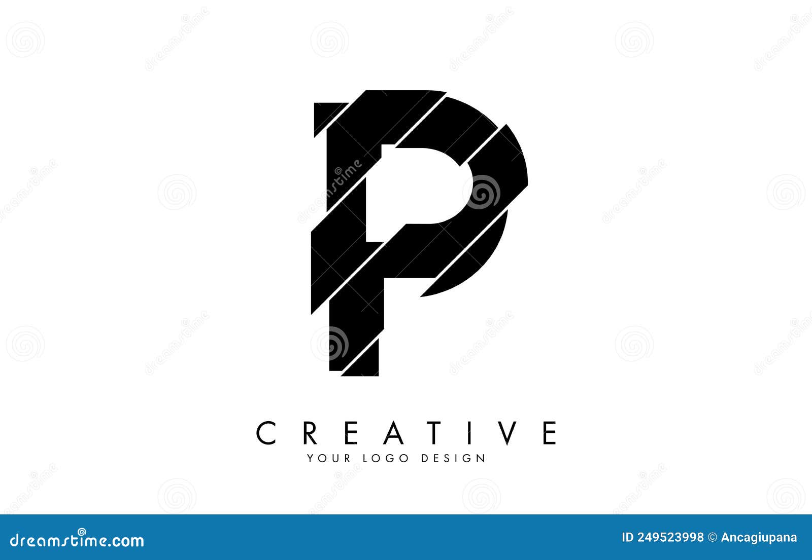 Black Letter P with Abstract Sliced Effect Design. Creative Vector ...