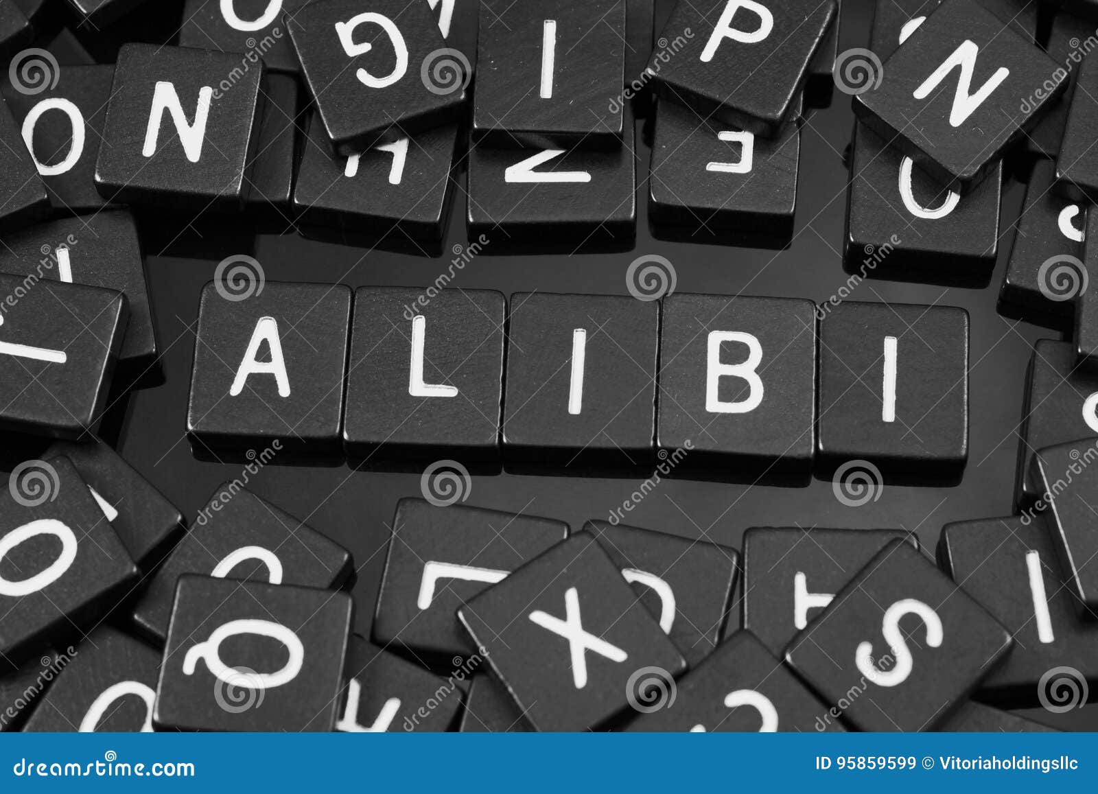 Black Letter Tiles Spelling the Word & X22;alibi& X22; Stock Image ...