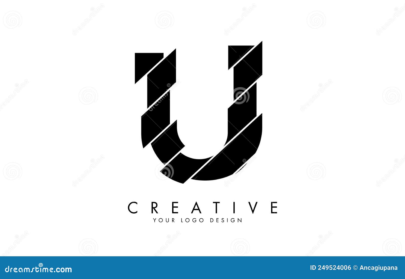 Black Letter U with Abstract Sliced Effect Design. Creative Vector ...