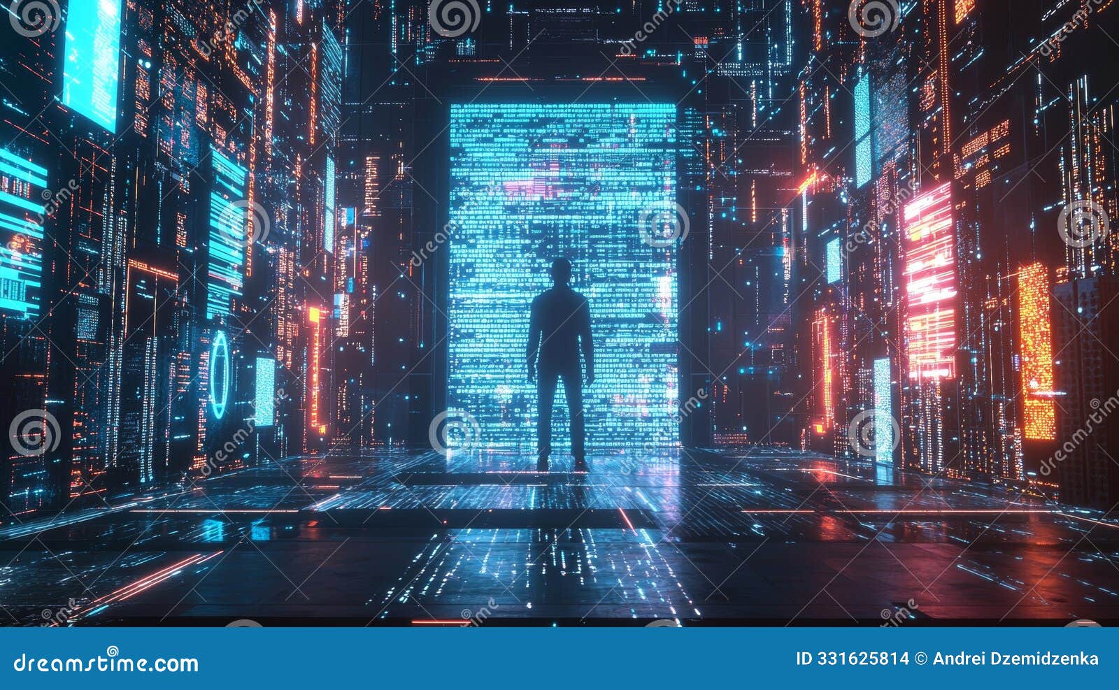 Black Light and Neon Illuminated 3D Grid Room with an Advocate for ...