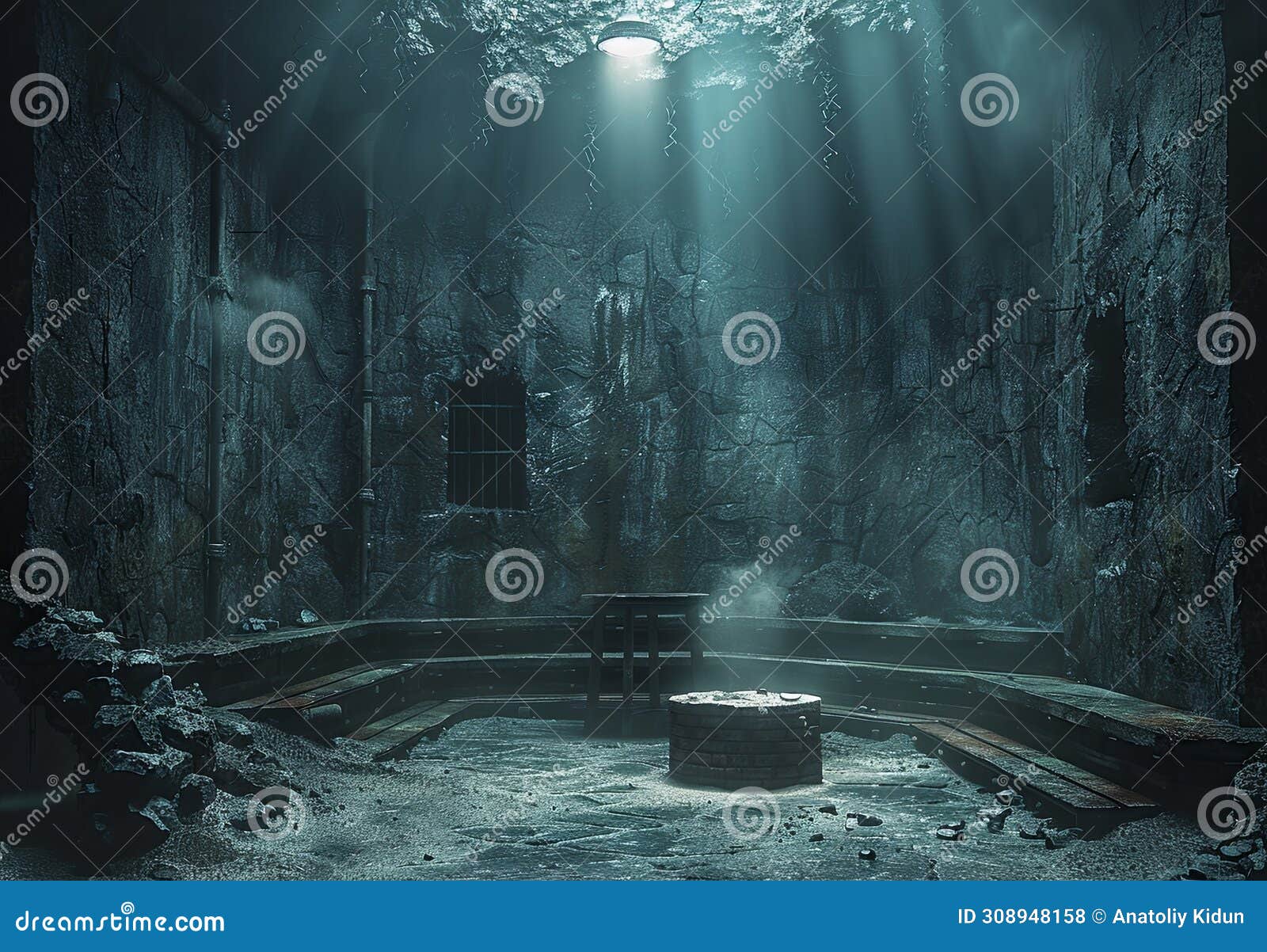 A Black Lighted Space with a Spotlight, in the Style of Mist, Gritty ...