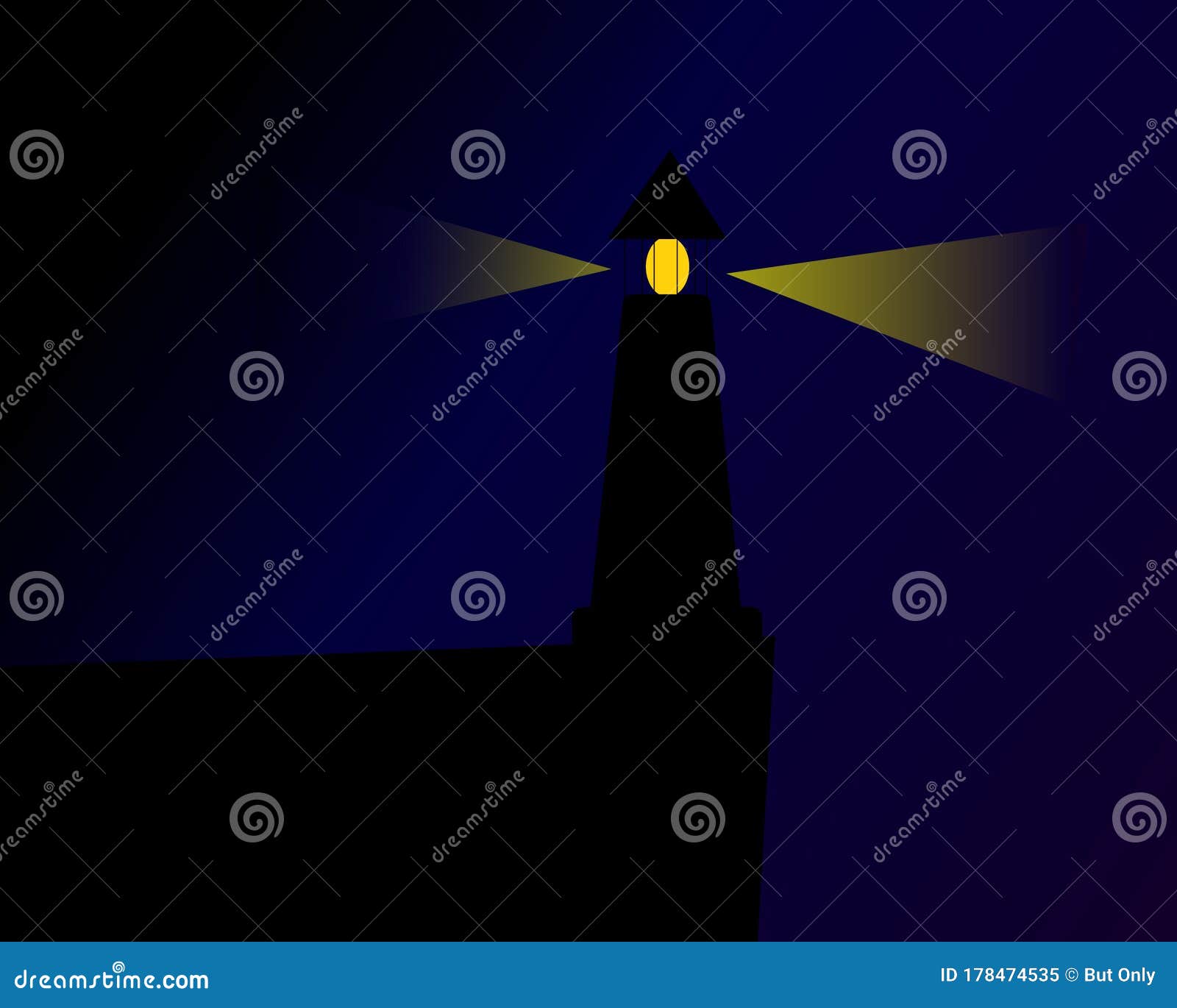 Black Lighthouse on the Pier Near the Sea at Night. Blue Sky with a ...