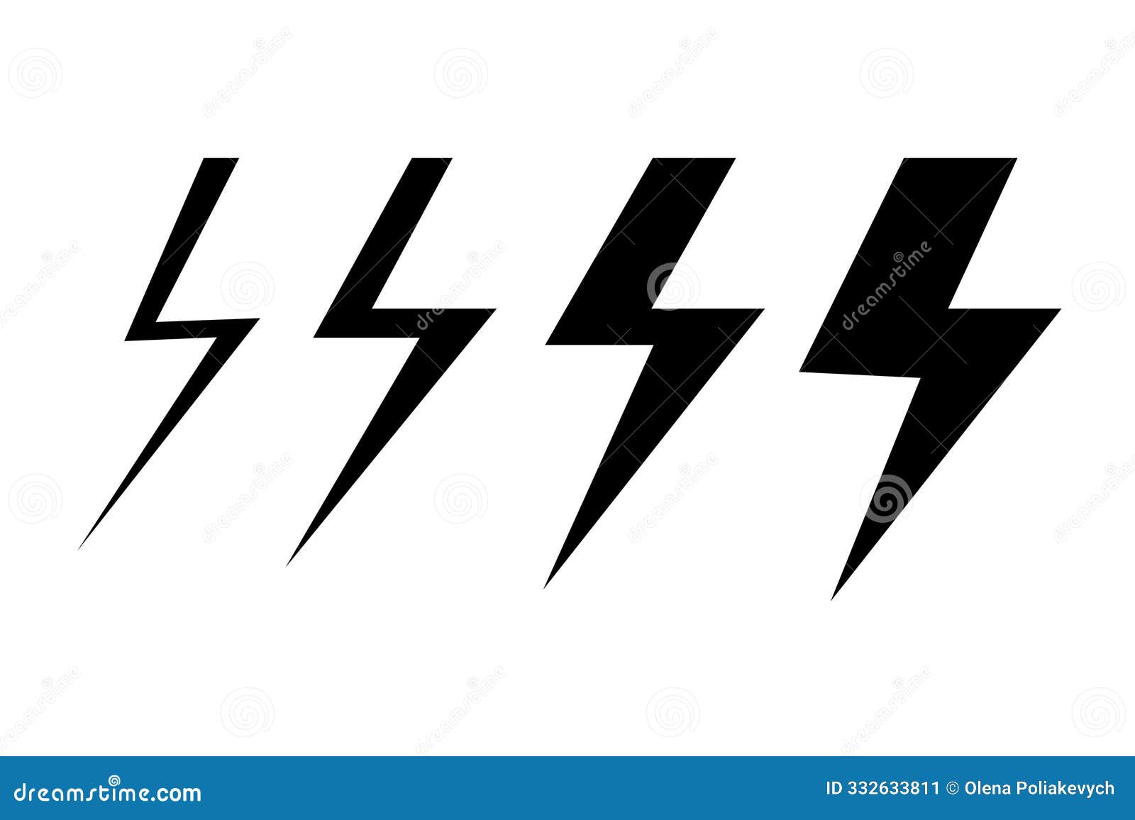 Black Lightning Bolt Icon. Simple Sharp Edges. Repeated in Four ...