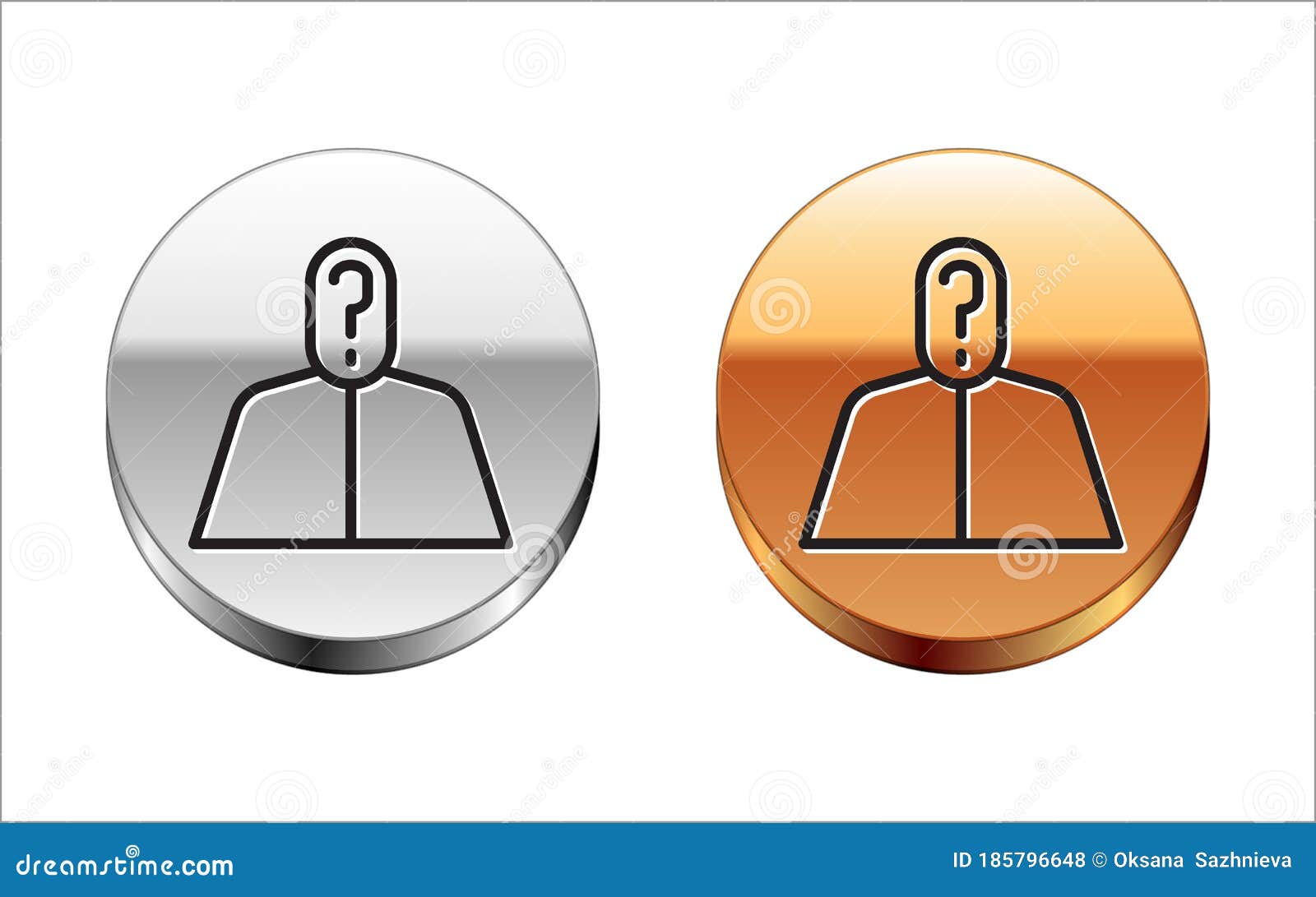 Black Line Anonymous Man with Question Mark Icon Isolated on White ...