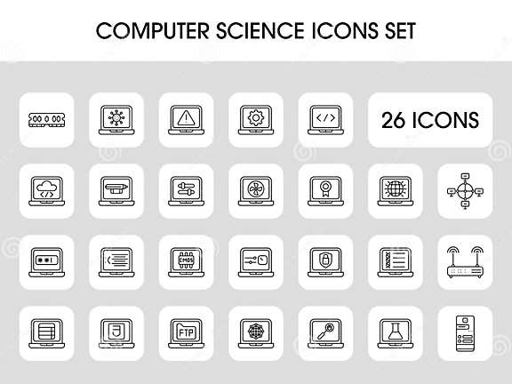 Black Line Art Computer Science Square Icons Stock Illustration ...