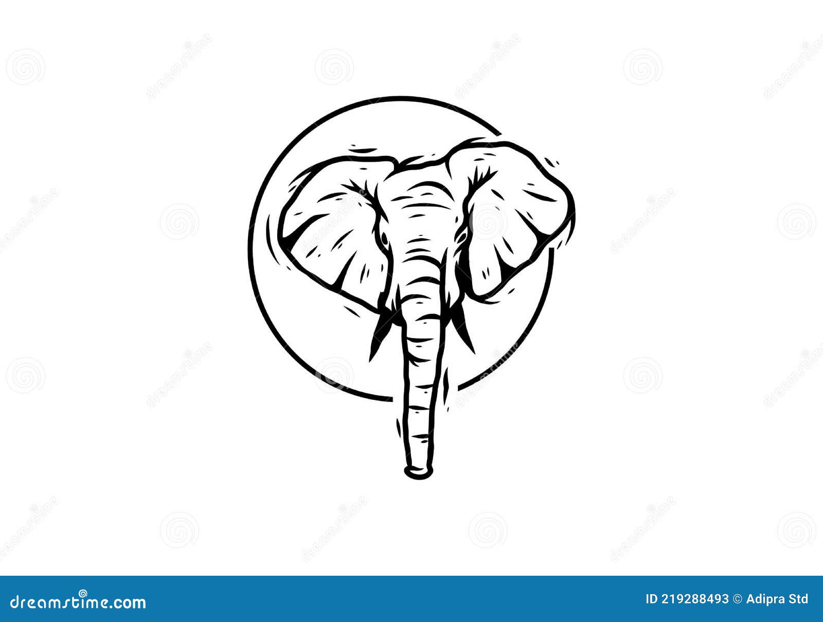 Black Line Art Drawing of Elephant Head Stock Vector - Illustration of ...