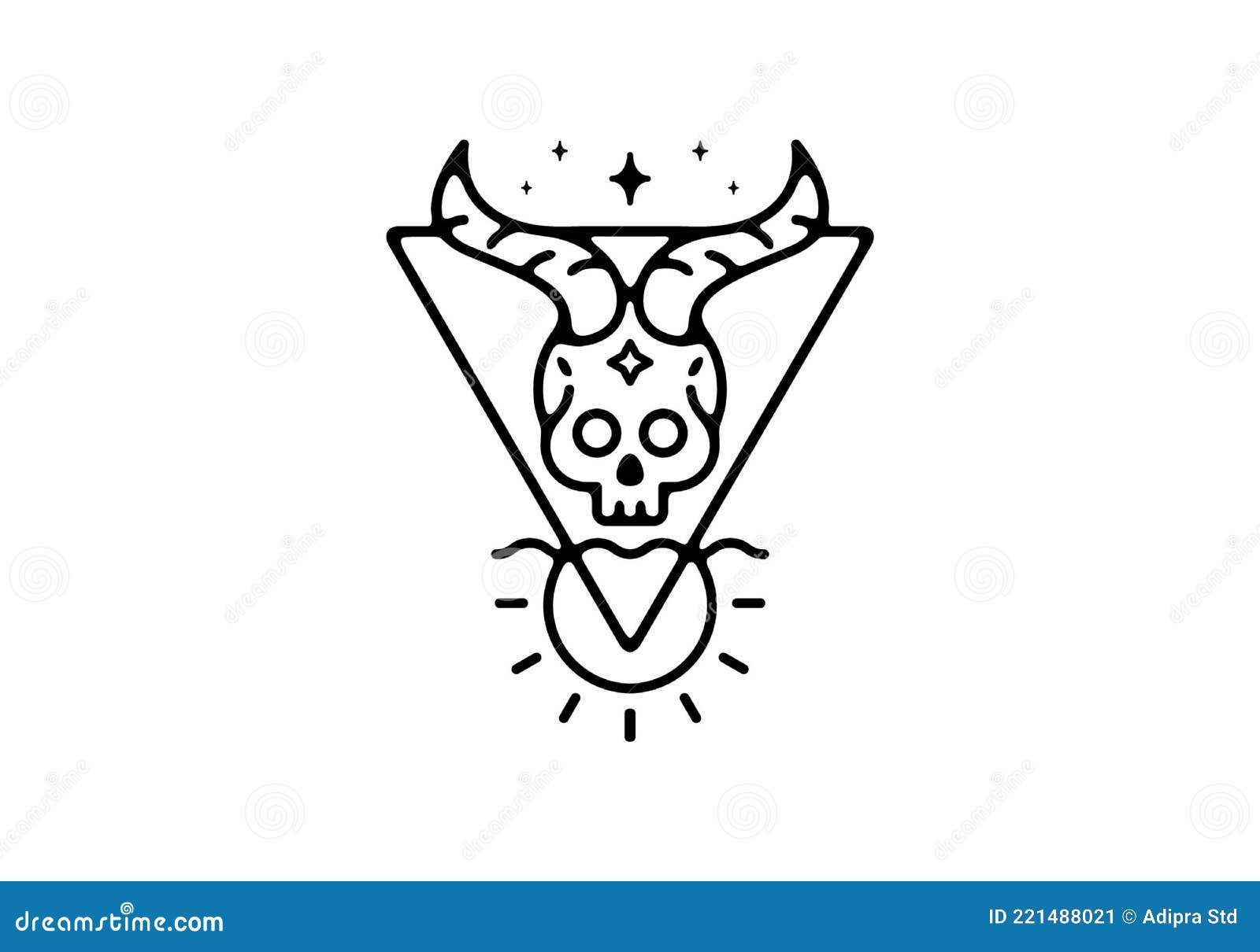 Black Line Art Illustration of Devil Head in Triangle Shape Stock ...