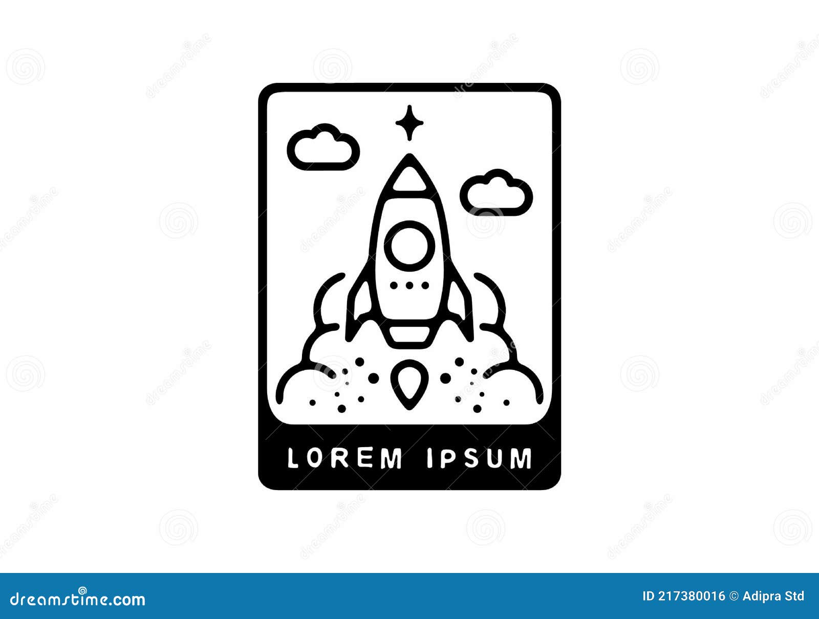 Black Line Art Illustration of Rocket in Unique Rectangle Shape Stock ...