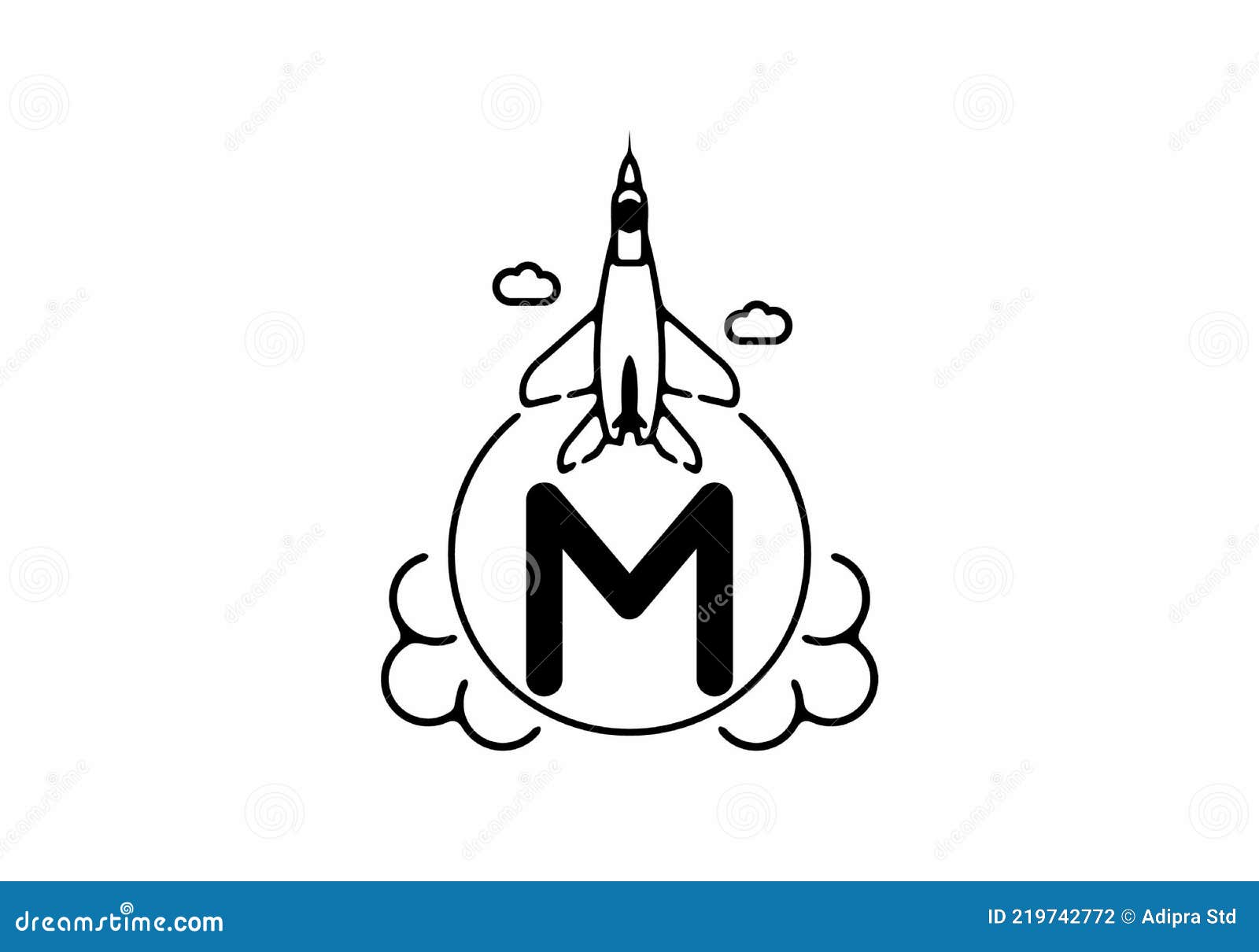 Black Line Art of M Initial Letter with Flying Jet Stock Vector ...
