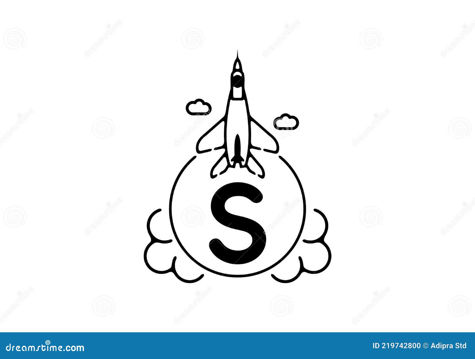 Black Line Art of S Initial Letter with Flying Jet Stock Vector ...