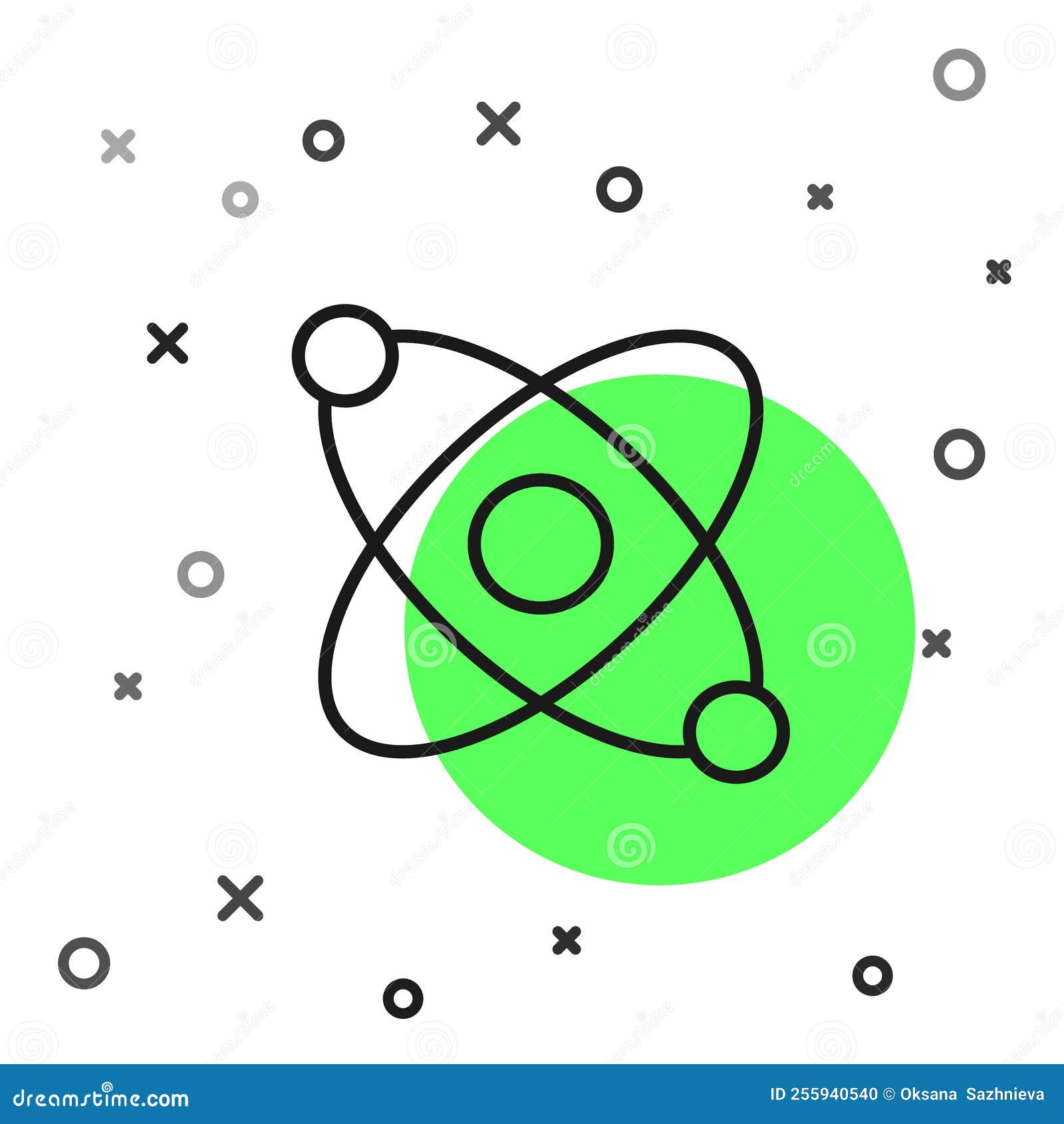 Black Line Atom Icon Isolated on White Background. Symbol of Science ...