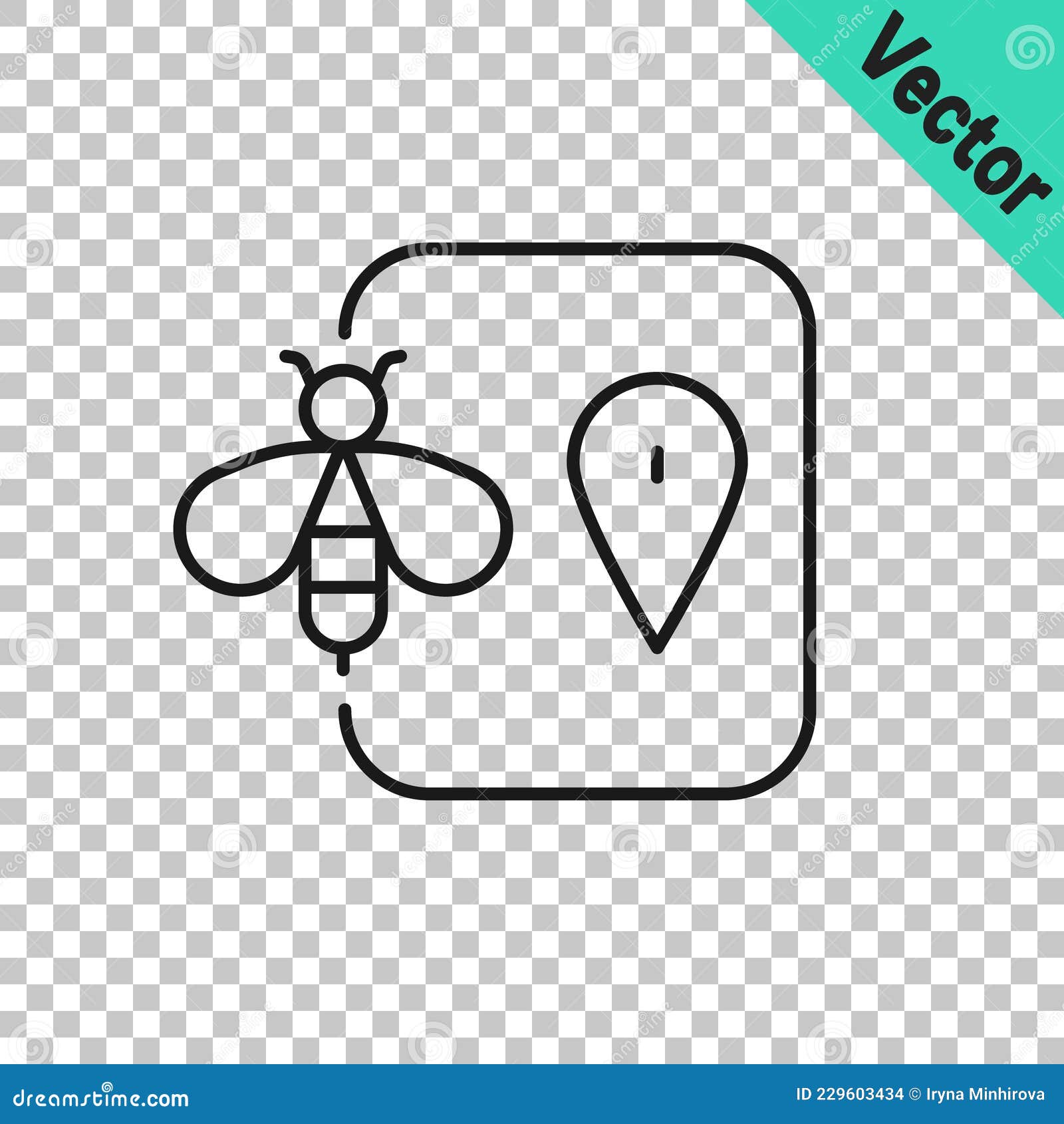 Black Line Bee Location Map Pin Pointer Icon Isolated on Transparent ...
