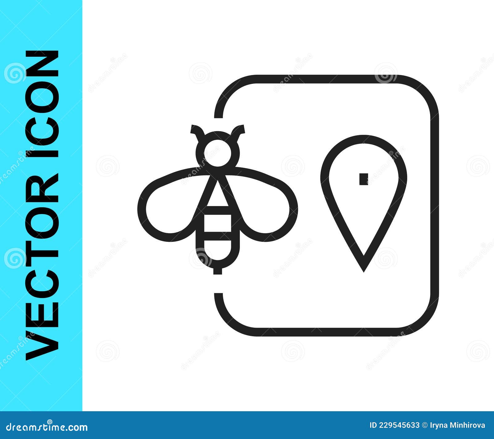 Black Line Bee Location Map Pin Pointer Icon Isolated on White ...