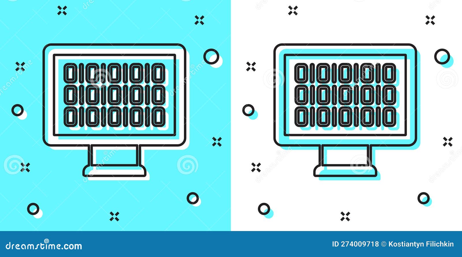 Black Line Binary Code Icon Isolated on Green and White Background. Random Dynamic Shapes Stock ...