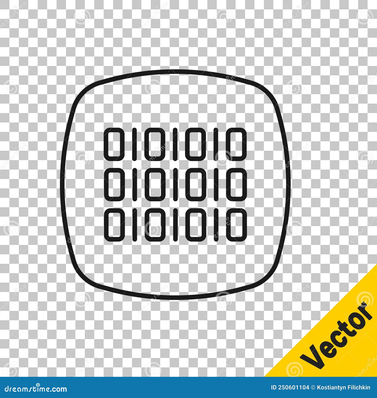 Black Line Binary Code Icon Isolated on Transparent Background. Vector Stock Illustration ...