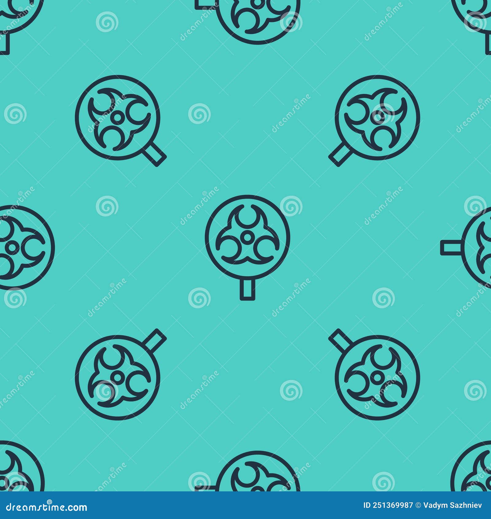 Black Line Biohazard Symbol Icon Isolated Seamless Pattern on Green ...