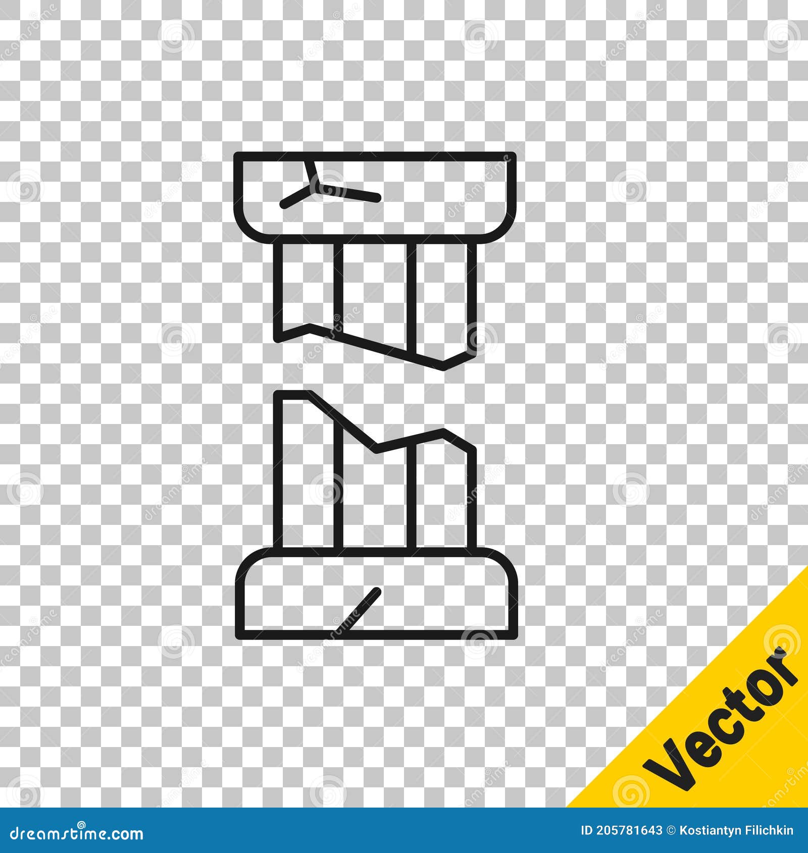 Black Line Broken Ancient Column Icon Isolated on Transparent ...