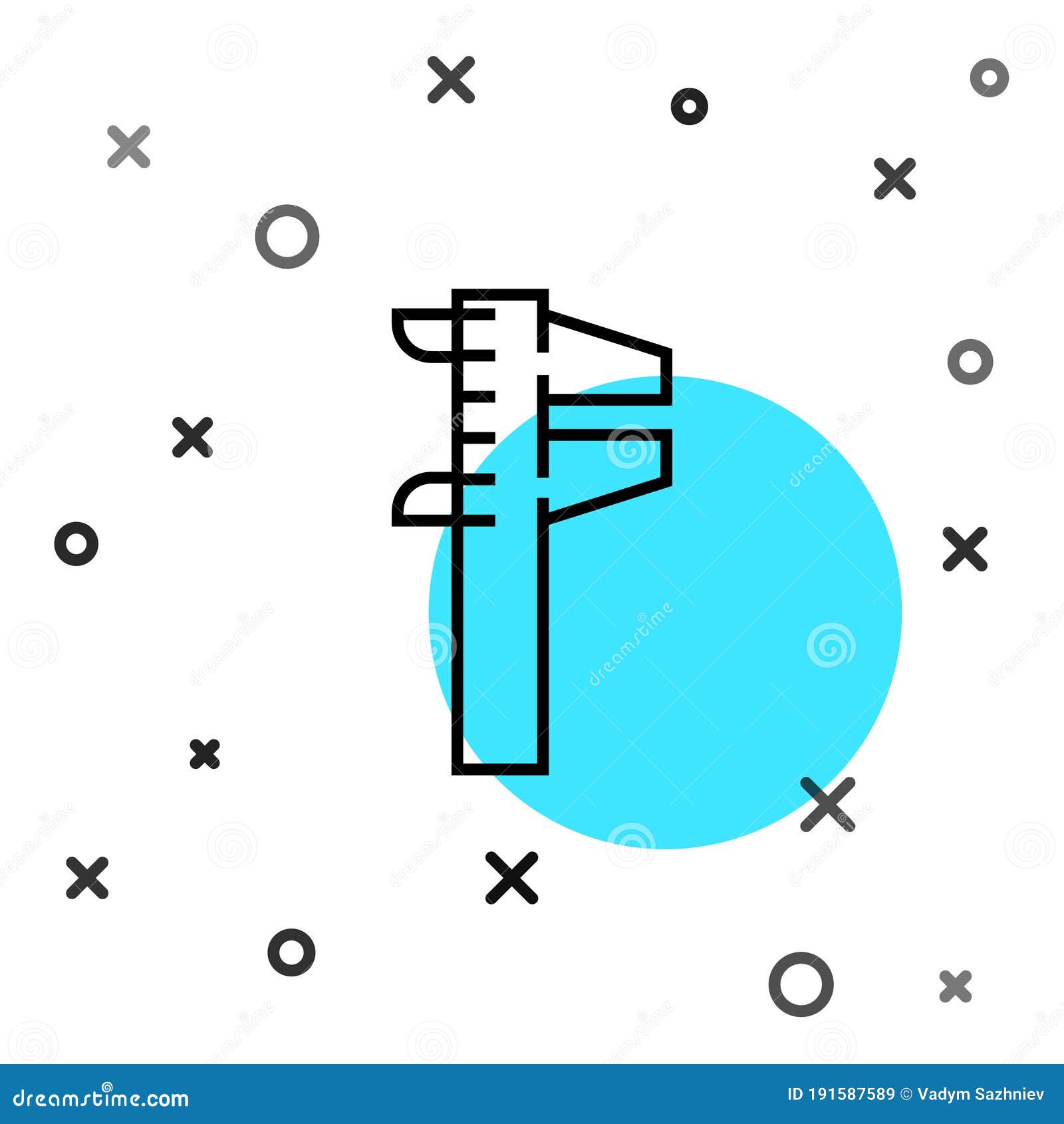 Black Line Calliper or Caliper and Scale Icon Isolated on White ...