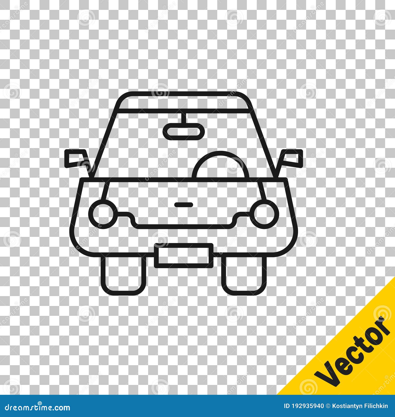 Black Line Car Icon Isolated on Transparent Background. Front View ...