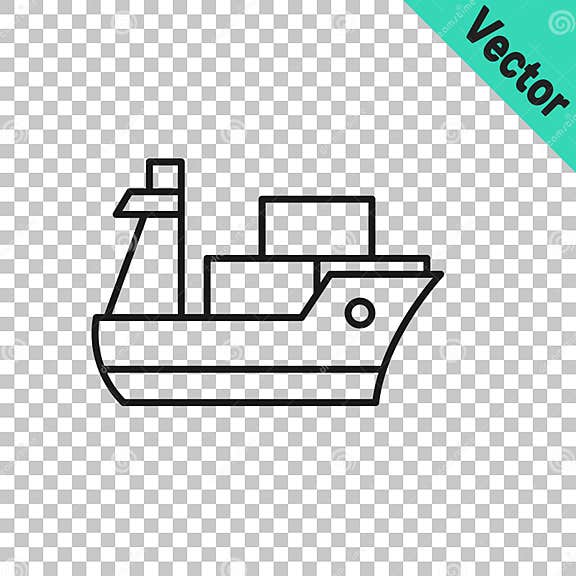 Black Line Cargo Ship Icon Isolated on Transparent Background. Vector ...