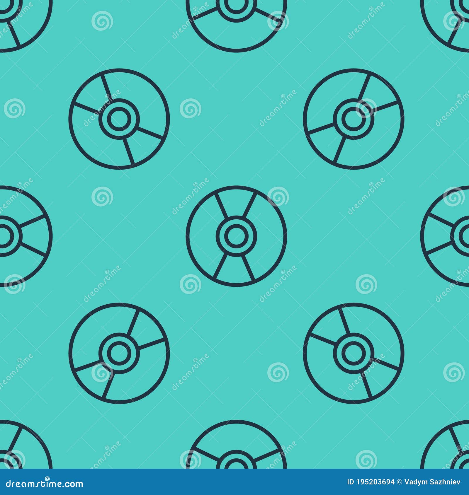 Black Line CD or DVD Disk Icon Isolated Seamless Pattern on Green ...