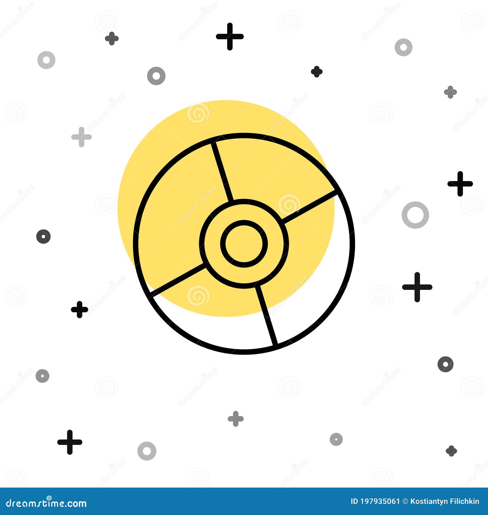 Black Line CD or DVD Disk Icon Isolated on White Background. Compact ...