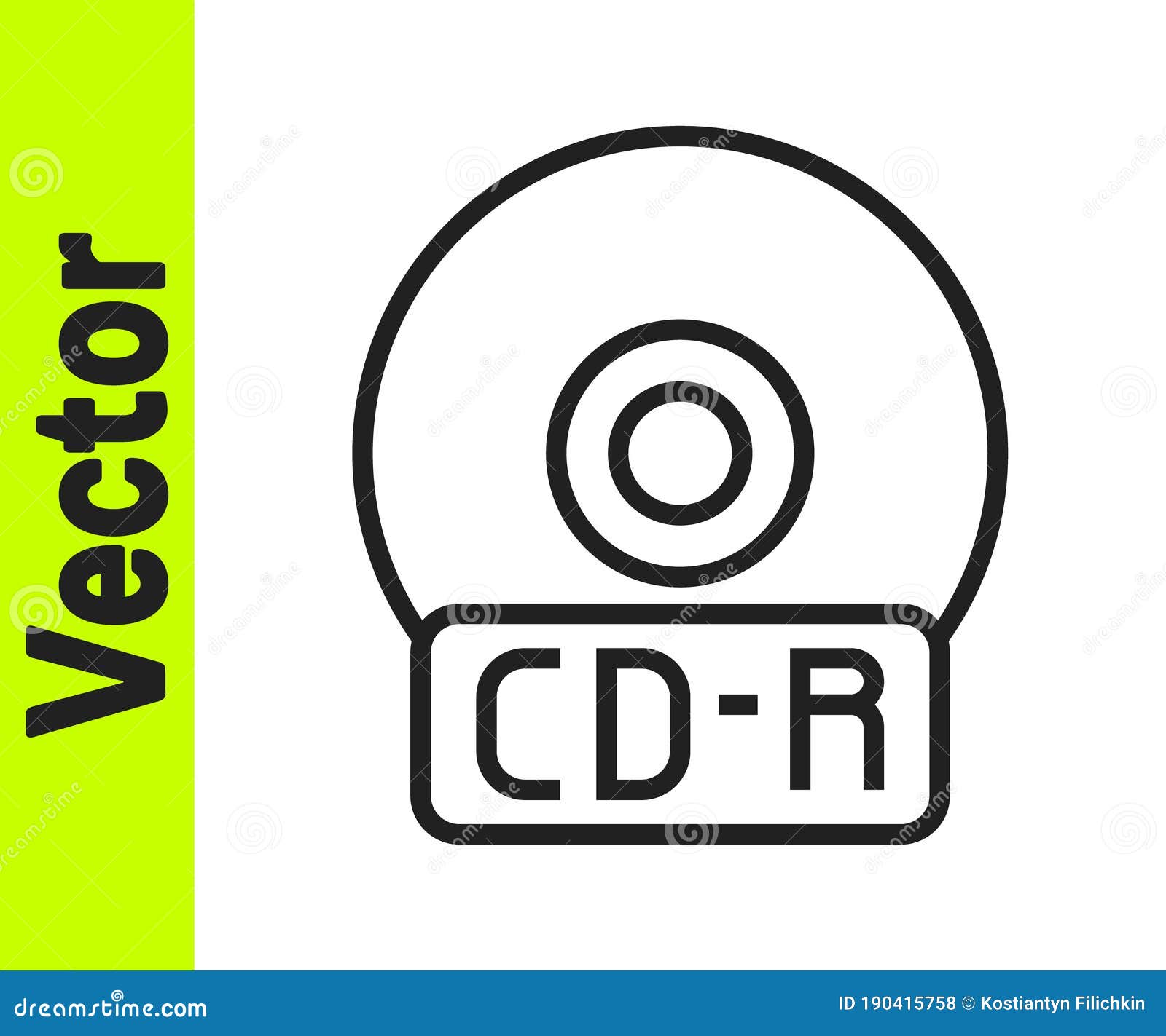 Black Line CD or DVD Disk Icon Isolated on White Background. Compact ...